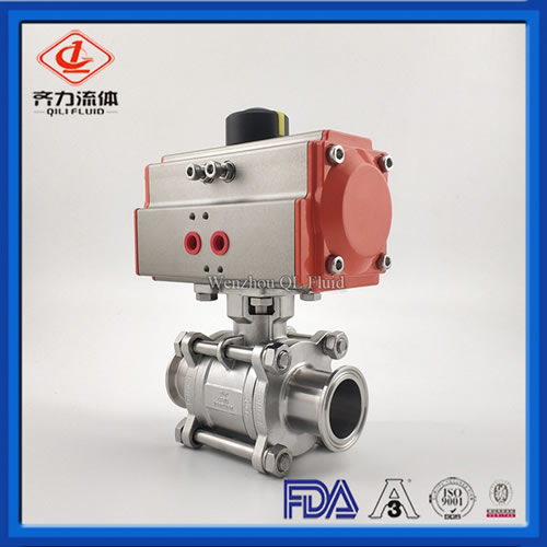 China Sanitray Tri Clamp Connection 3-Piece Pneumatic Ball Valve PTFE ...